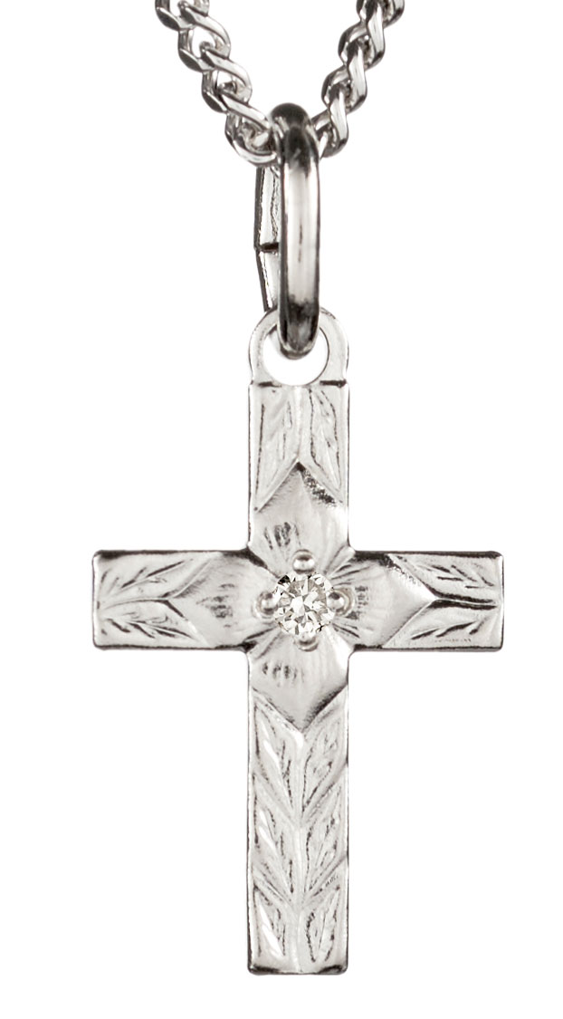 SA501930000 Hopeinen rippiristi timantilla - Kultatahti.fi verkkokauppa