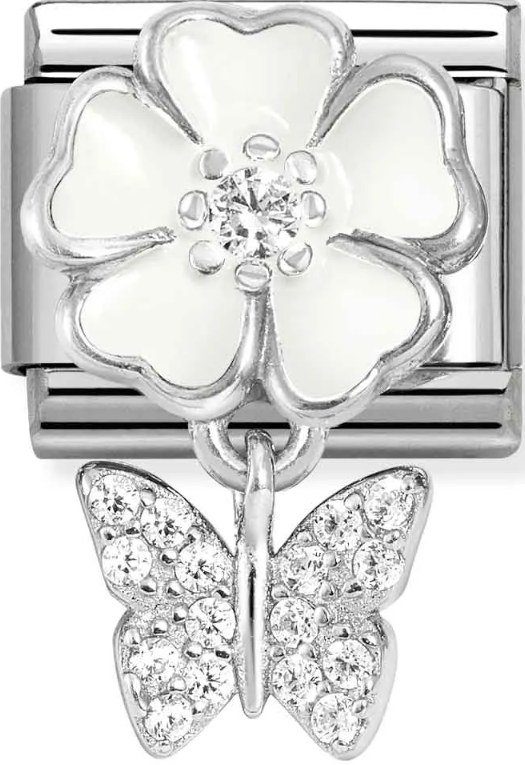 Nomination pala white flower with butterfly - Kultatahti.fi verkkokauppa